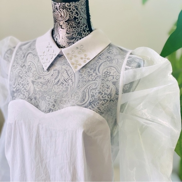 VENUS | Tops | Nwot Venus Embellished Collar Organza Puffed Balloon ...